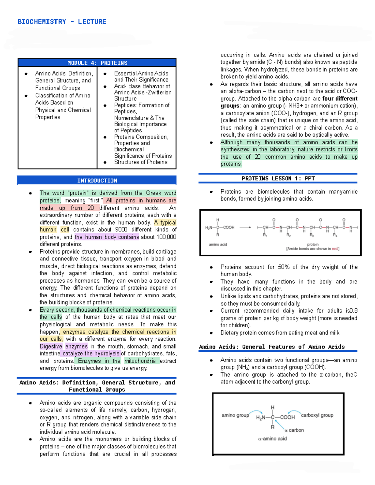 Biochemistry Lecture Notes: Module 4 - Proteins (BSMT2A) - Studocu