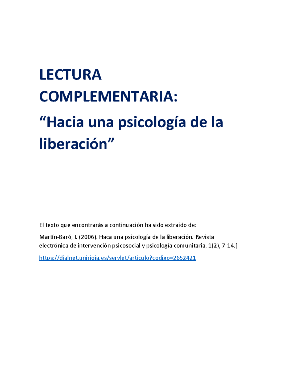 PSIO1023: Psicología de la Liberación en Latinoamérica - Análisis ...