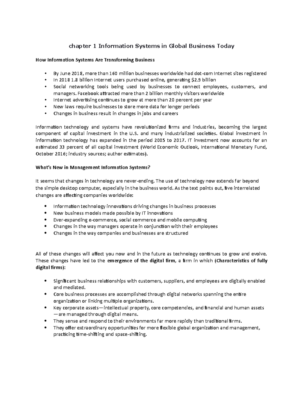 Chapter 1: The Impact of Information Systems on Global Business - Studocu