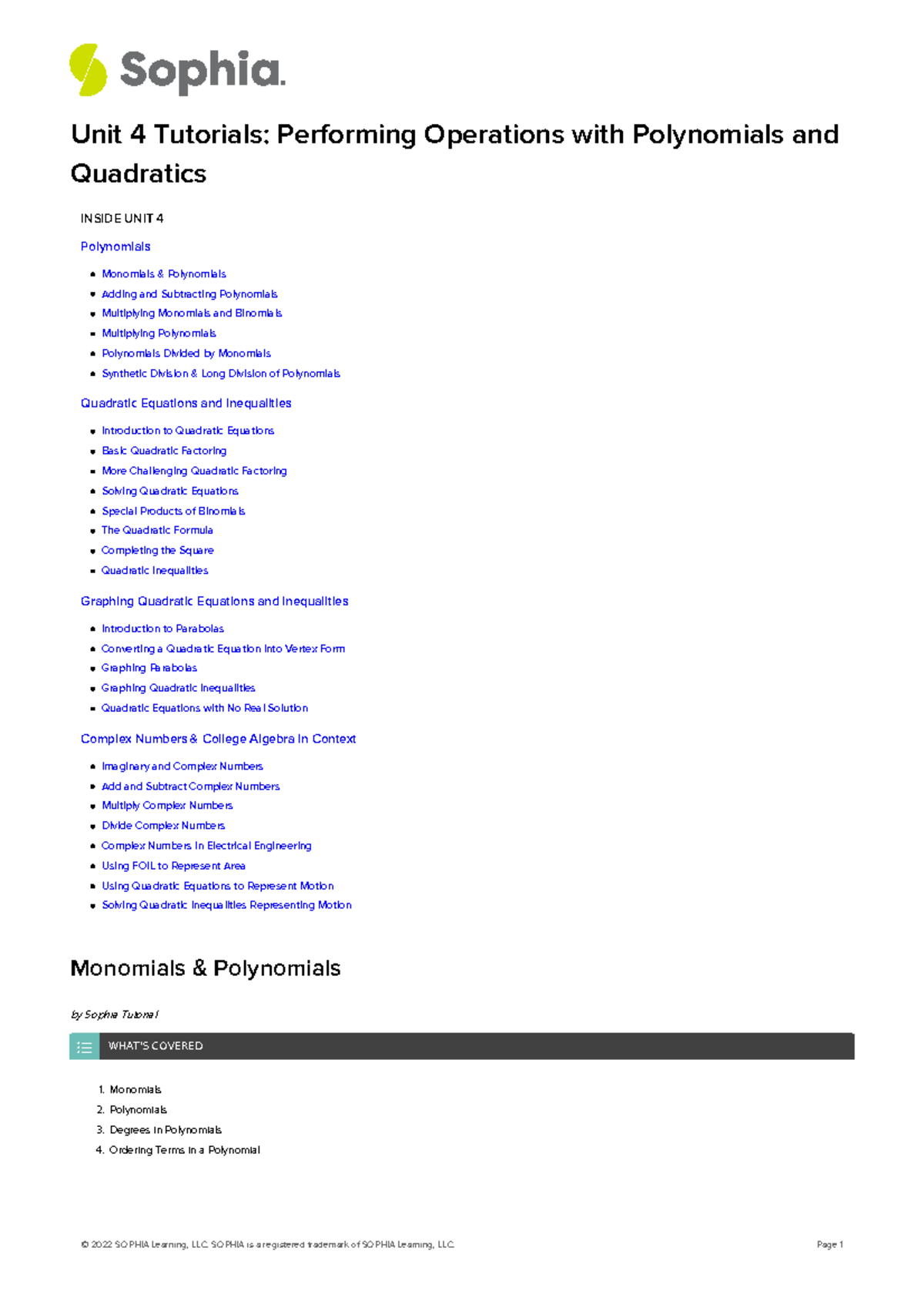 Unit 4 tutorials performing operations with polynomials and quadratics - Unit 4 Tutorials: - Studocu