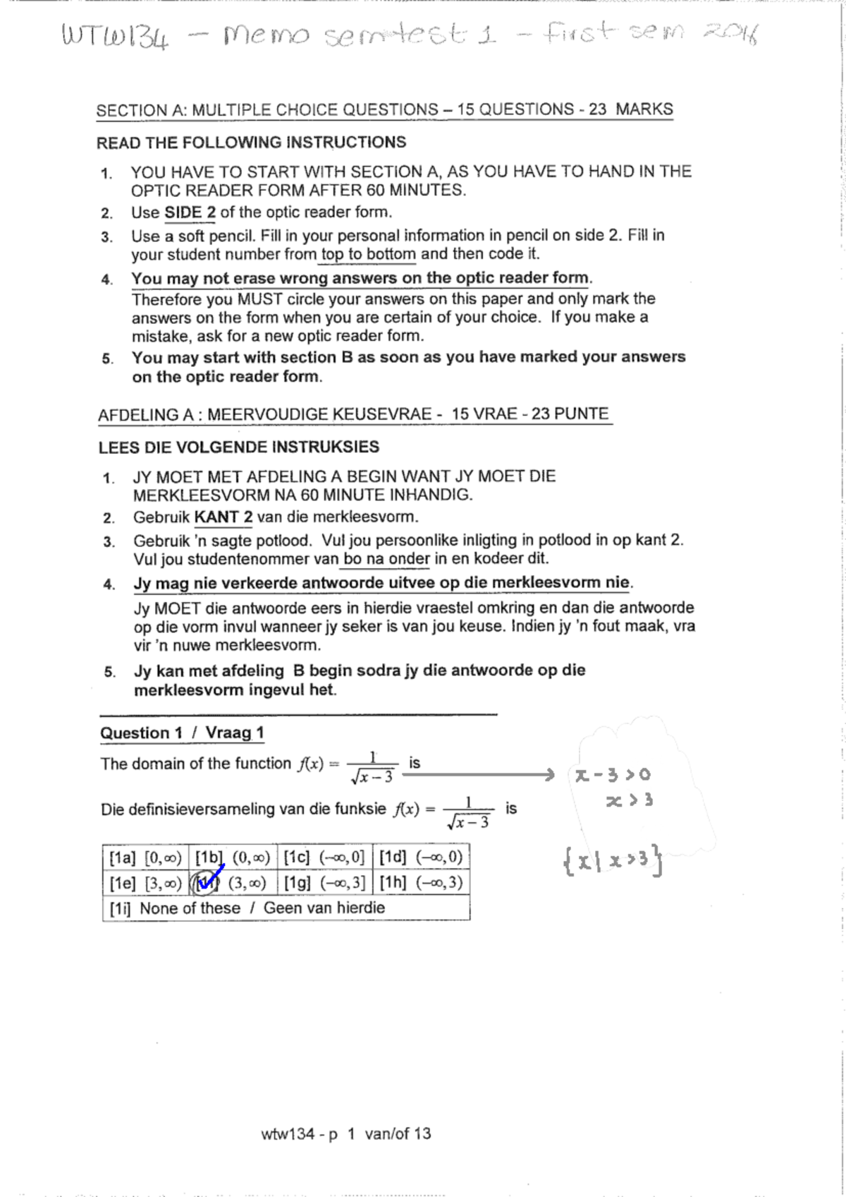 2016 - Semester Test 1: Advanced Math Concepts and Functions - Studocu