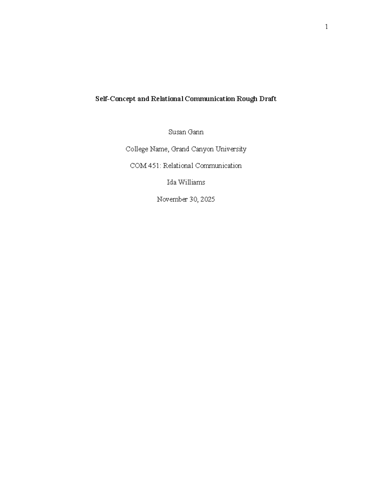 COM 451: Self-Concept and Relational Communication Rough Draft - Studocu