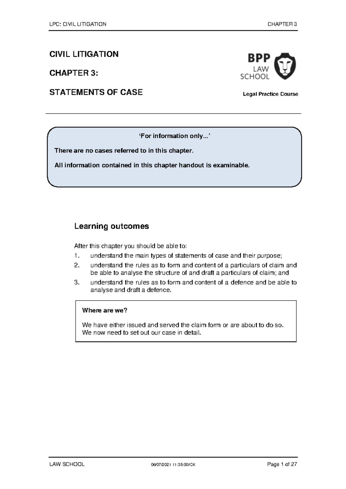 LPC: Civil Litigation Chapter 3 - Understanding Statements of Case ...