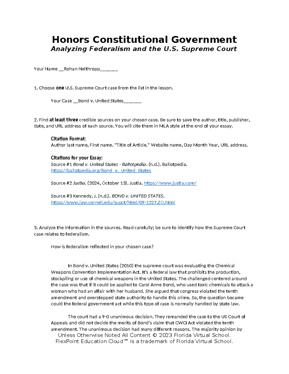 Honors Constitutional Government: Analysis of Bond v. United States (2. ...
