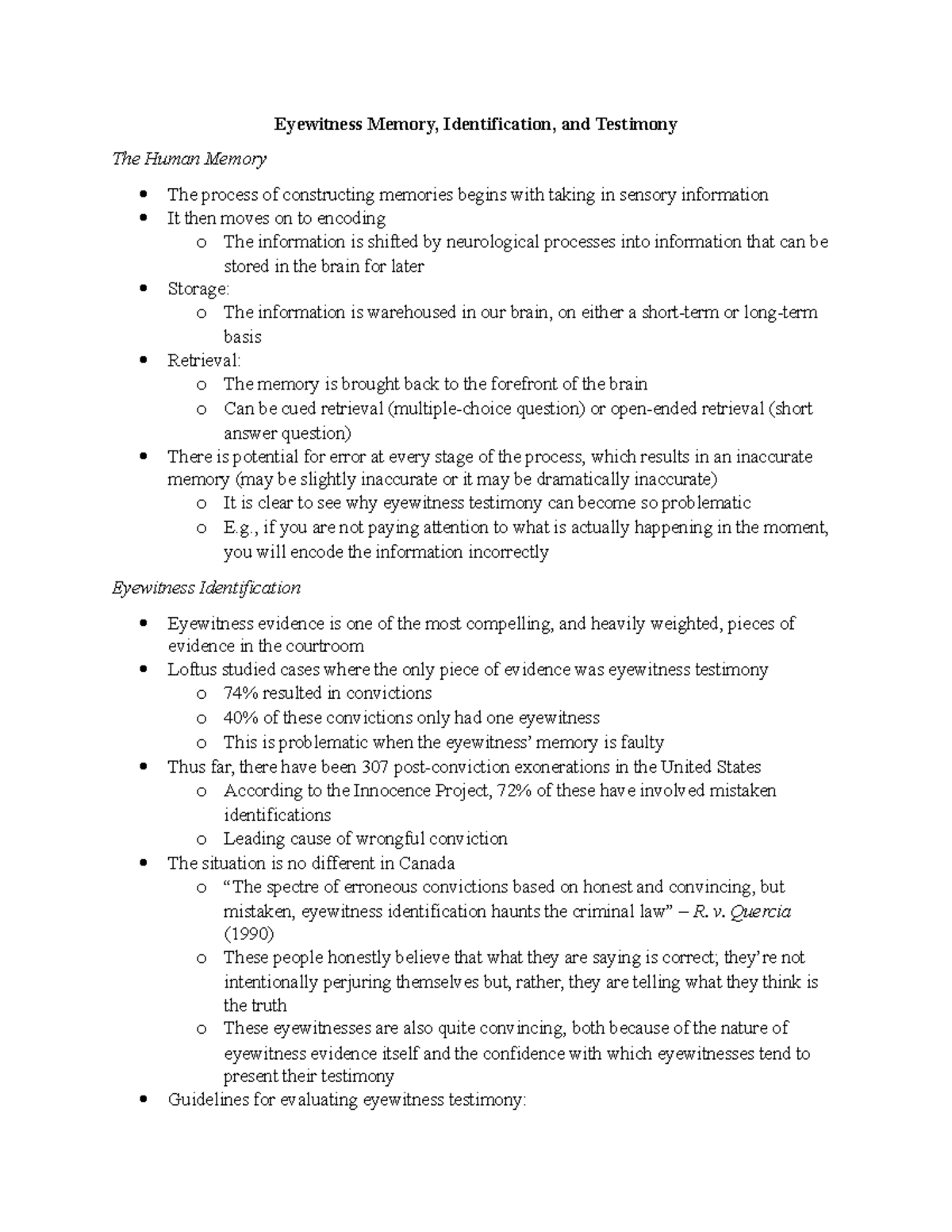 Lecture 4 - Eyewitness Memory, Identification, and Testimony ...
