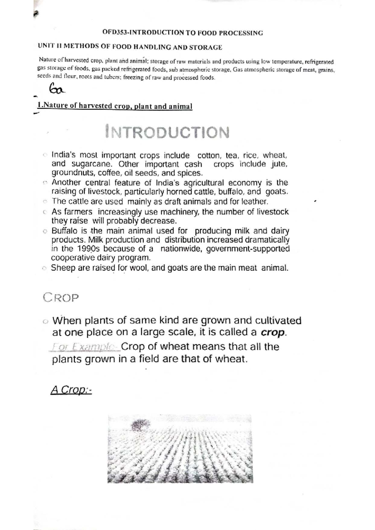 Food Processing Unit II: Methods of Food Handling & Storage - Studocu