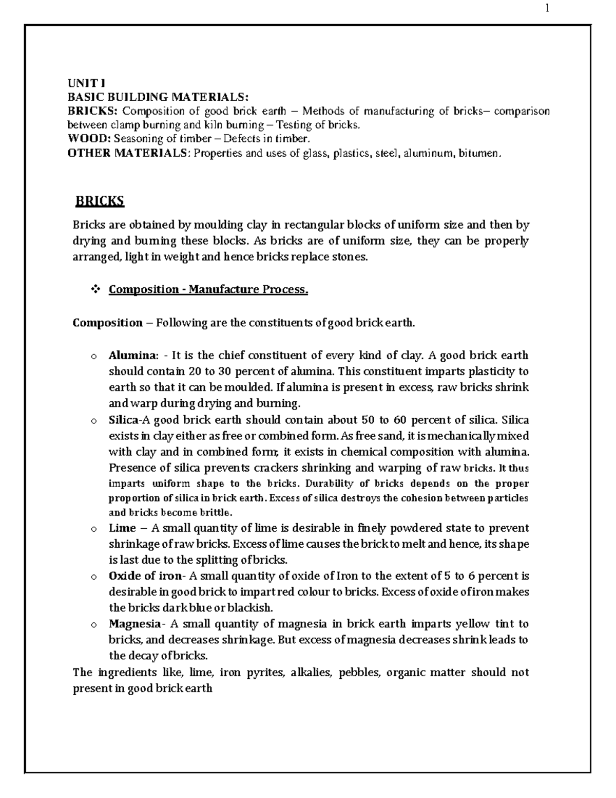 BCE 101: Basic Building Materials - Bricks, Wood, and Other Components ...