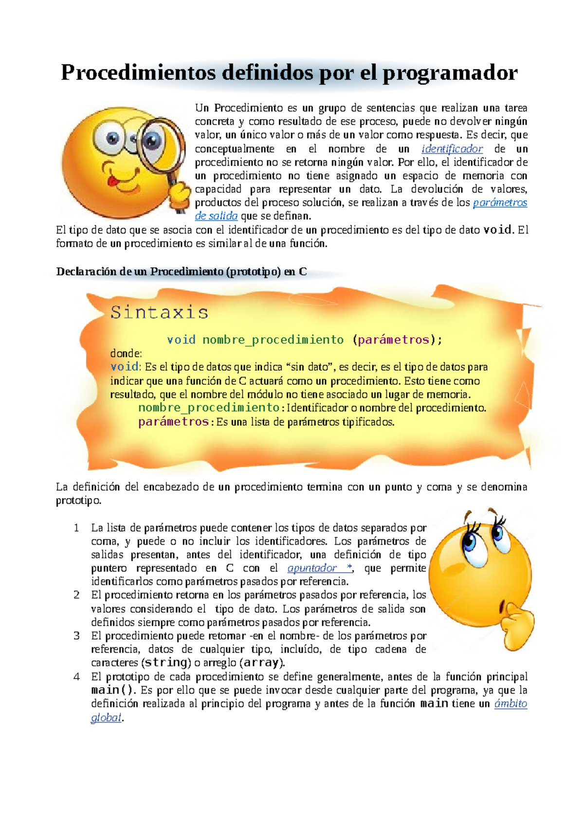 Procedimientos en C: Definición y Sintaxis de Programación - Studocu