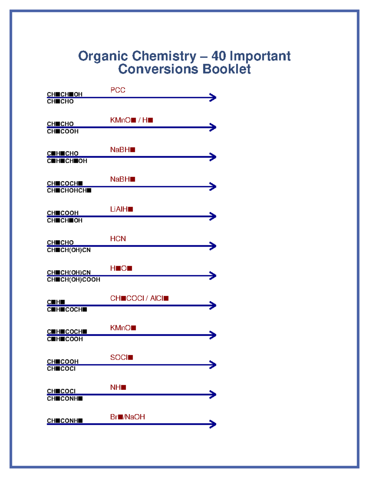 Organic Conversion Booklet 40 Reactions - Organic Chemistry – 40 ...