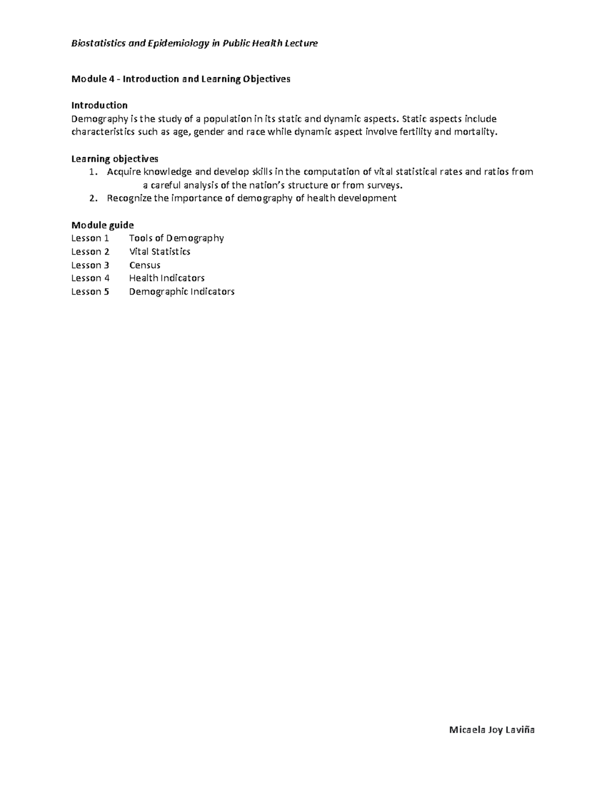 Biostatistics And Epidemiology In Public Health Lecture Module 4 Reviewer Module 4