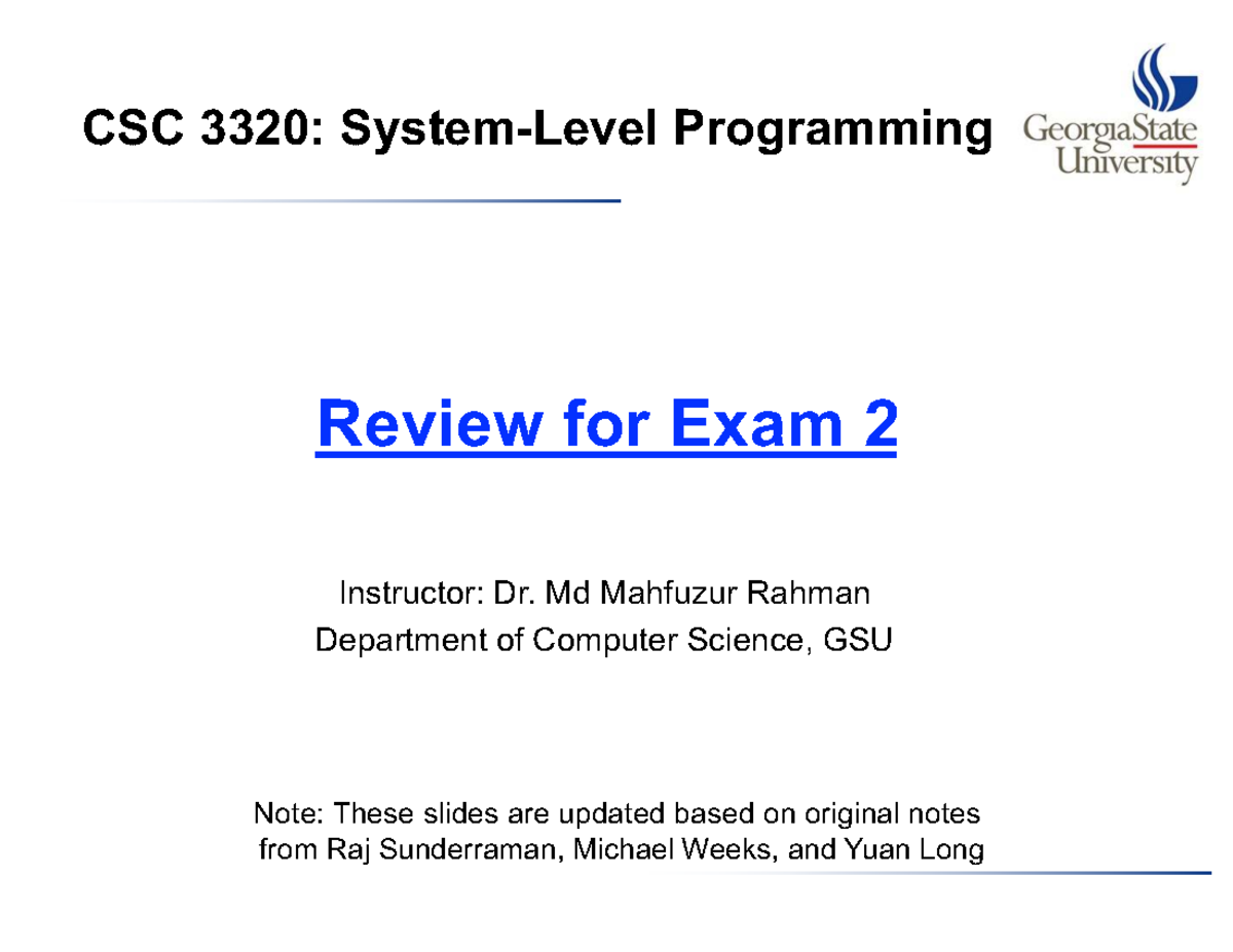 CSC 3320: Final Exam 2 Review Notes - Key Concepts & Examples - Studocu