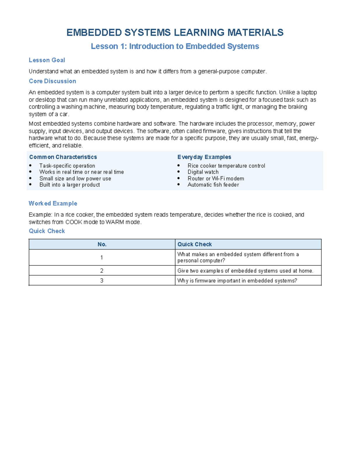 Embedded Systems Learning Materials: Lessons 1-5 Overview - Studocu