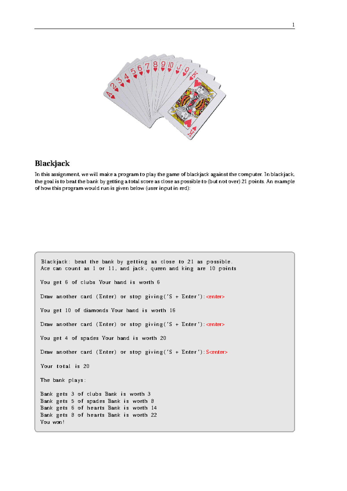 Assignment 3: Blackjack Game Programming Instructions - Studeersnel