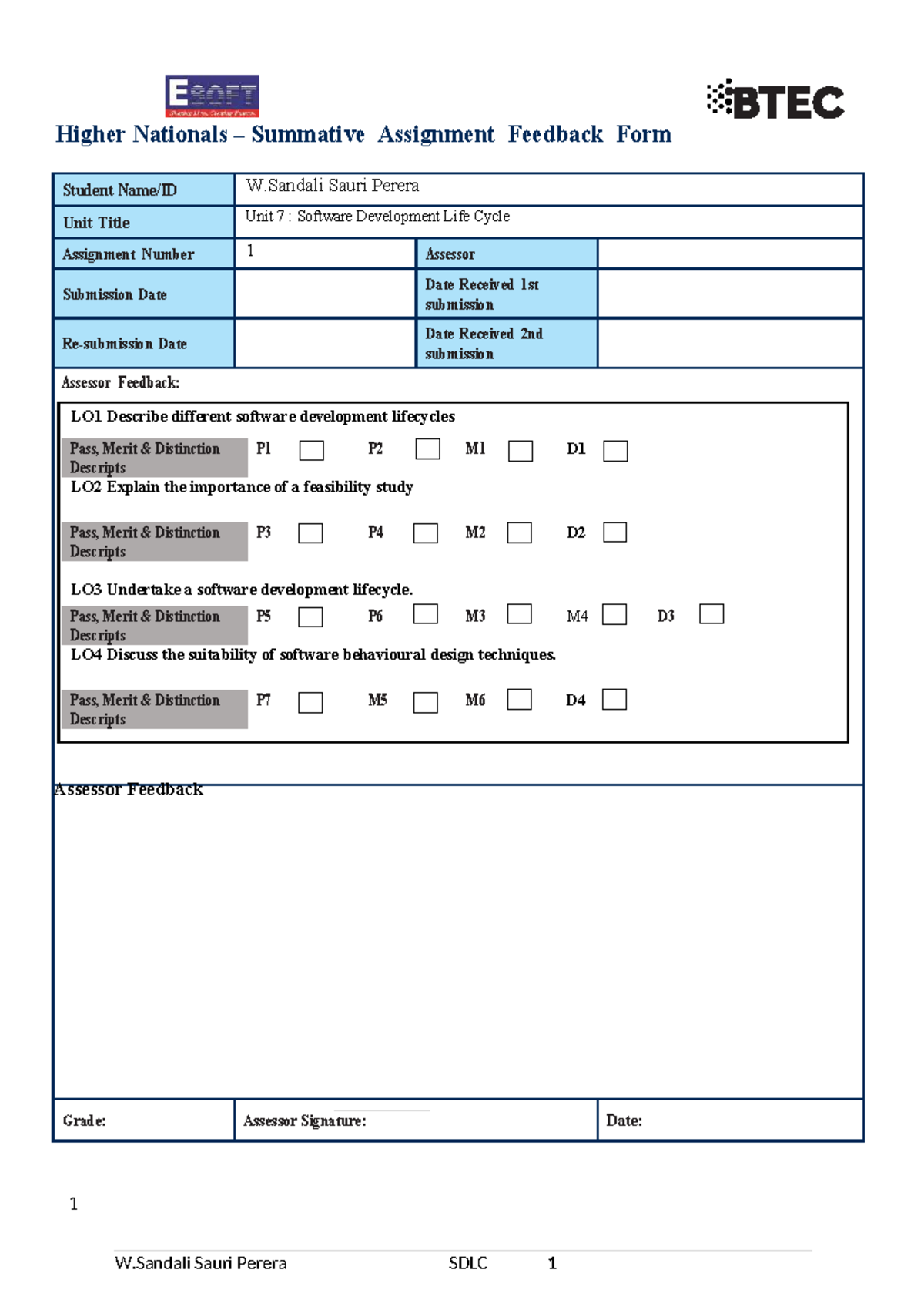 HND Computing Unit 7: Software Development Life Cycle Assignment Feedback - Studocu