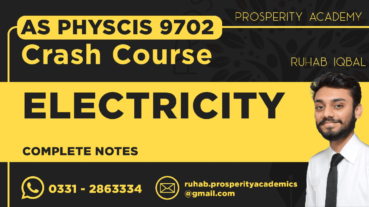 Electricity Complete Notes for Physics 9702 Crash Course - Studocu