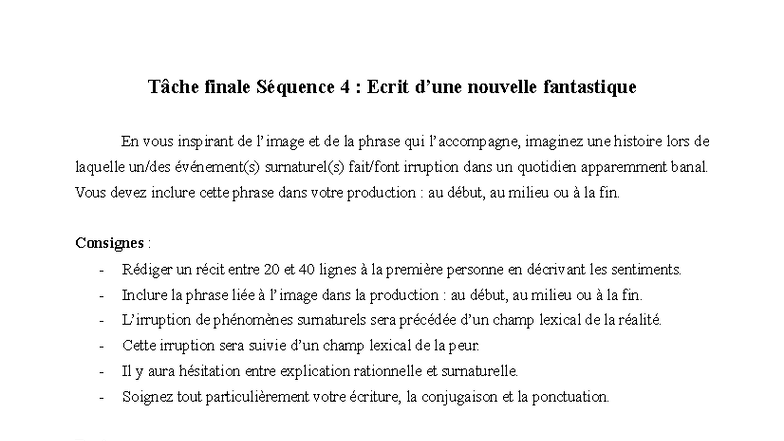 Tâche finale - Séquence 4 : Écrit Fantastique et Surnaturel - Studocu