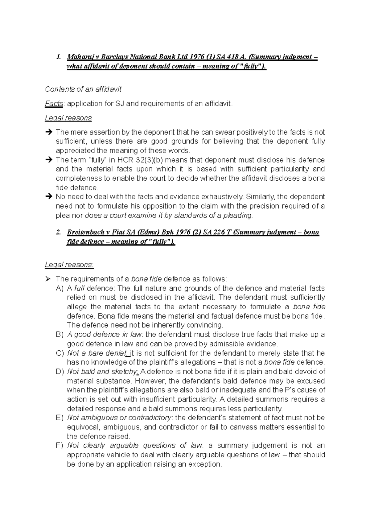 Unit 13 Case Summaries: Summary Judgment Principles and Legal Reasoning ...