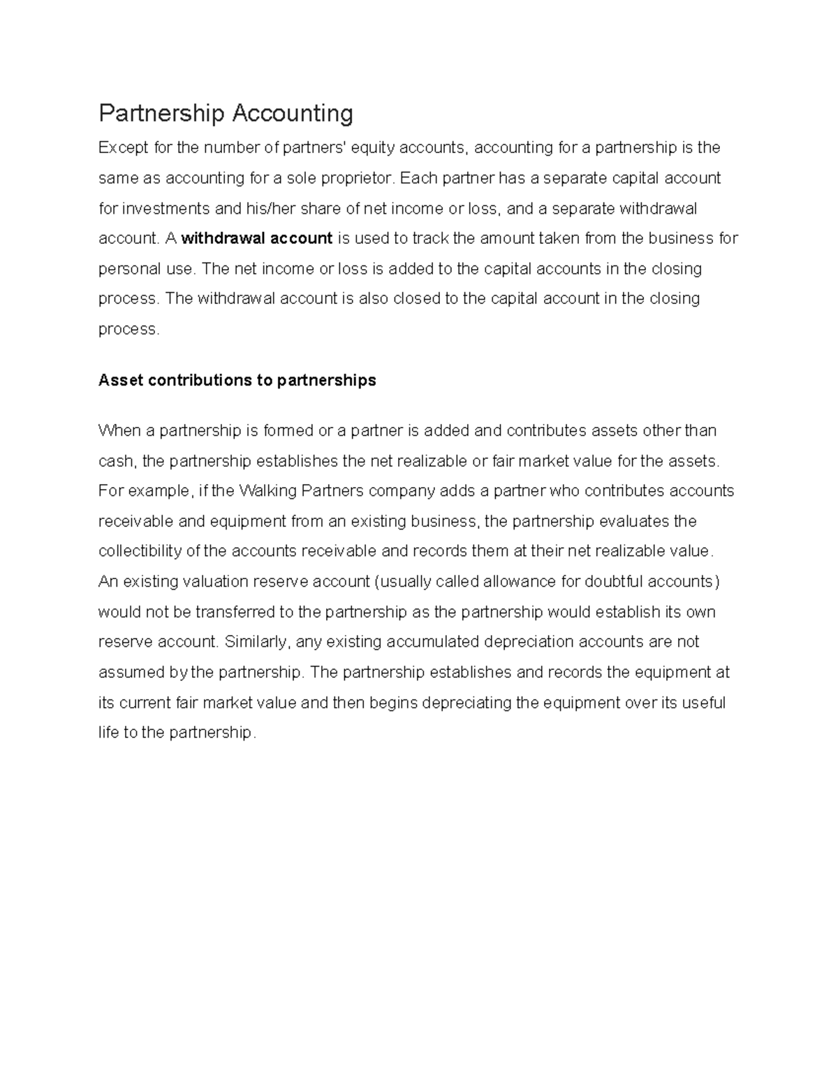 Partnership Accounting - Partnership Accounting Except for the number ...