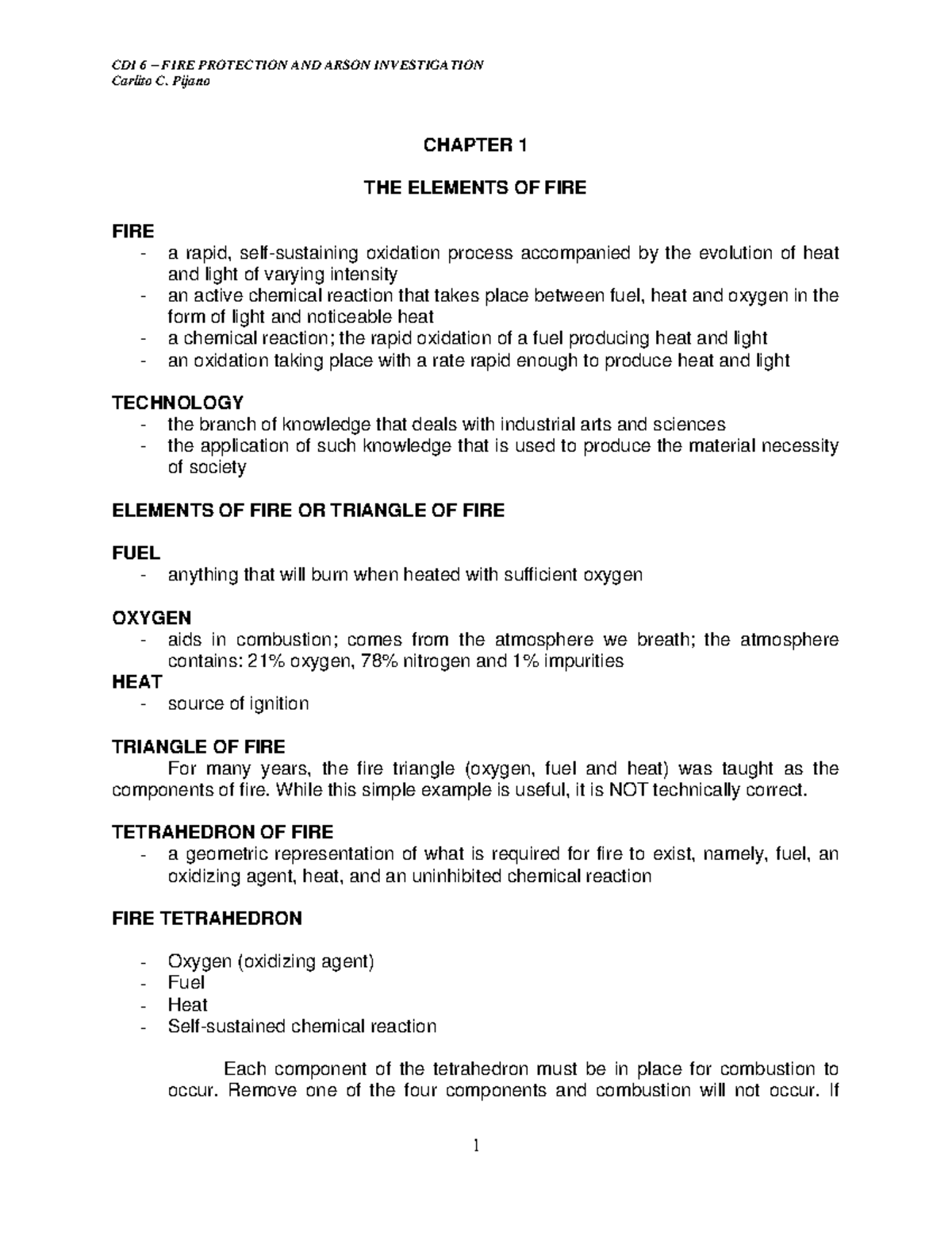 CDI6 Fire Protection: Elements & Stages of Combustion Explained - Studocu