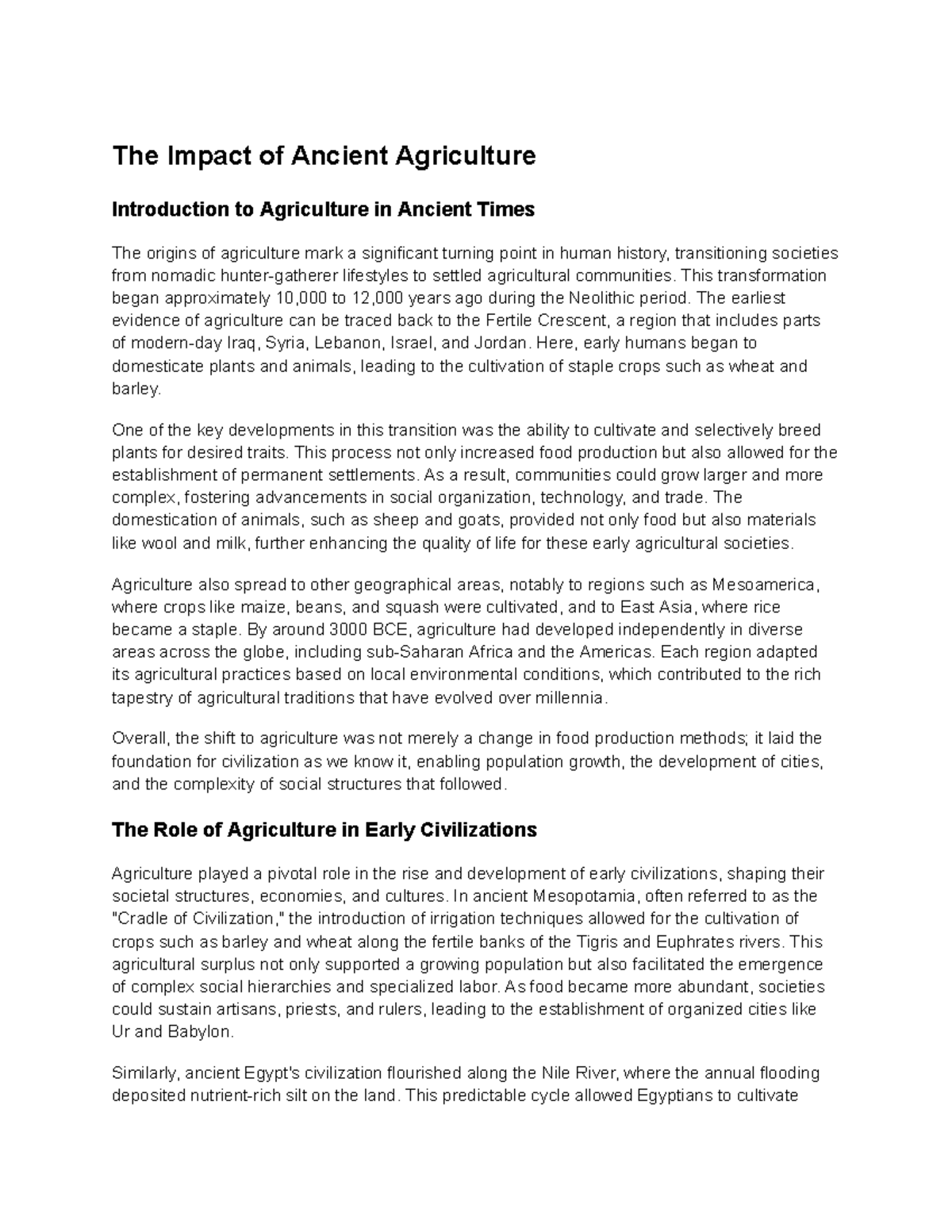 The Impact of Ancient Agriculture - The Impact of Ancient Agriculture ...