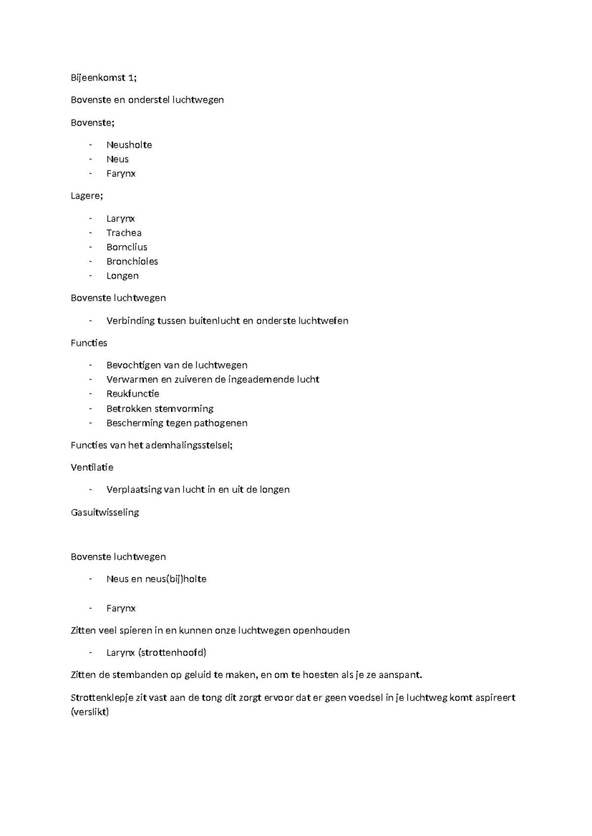 Biomedisch Periode 1: Luchtwegen en Ademhalingsfuncties - Studeersnel
