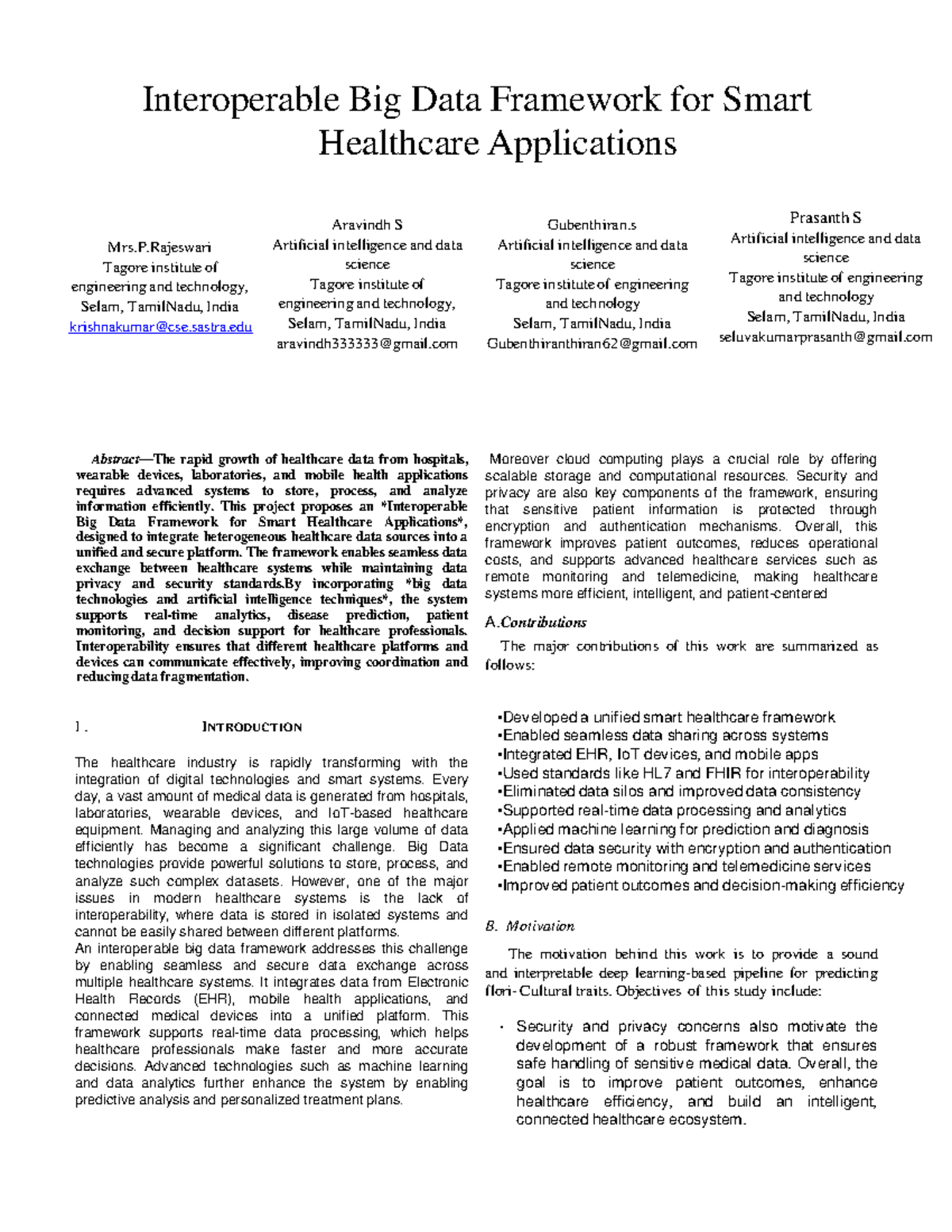 Interoperable Big Data Framework for Smart Healthcare Applications ...