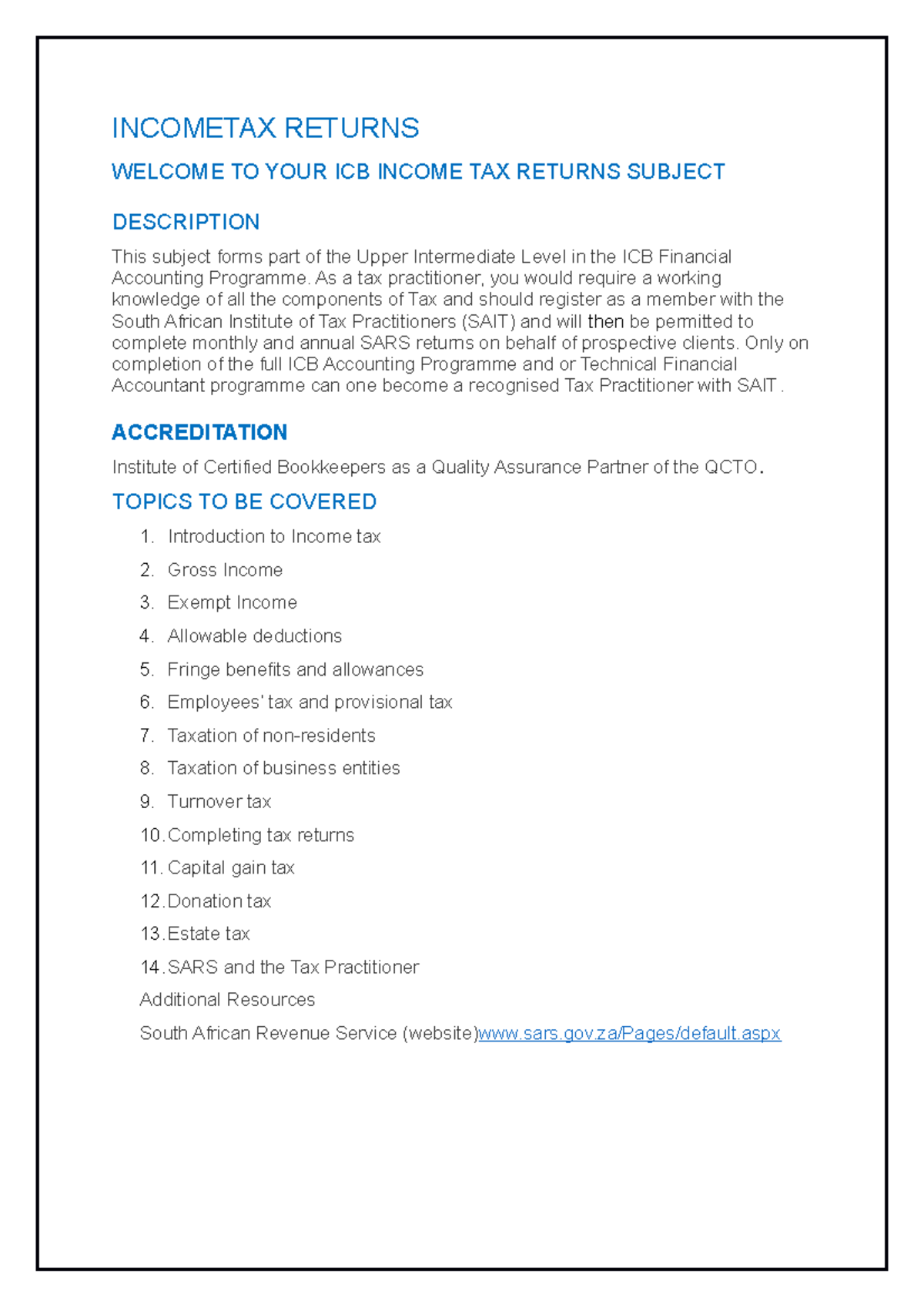 Income TAX Returns - INCOMETAX RETURNS WELCOME TO YOUR ICB INCOME TAX ...