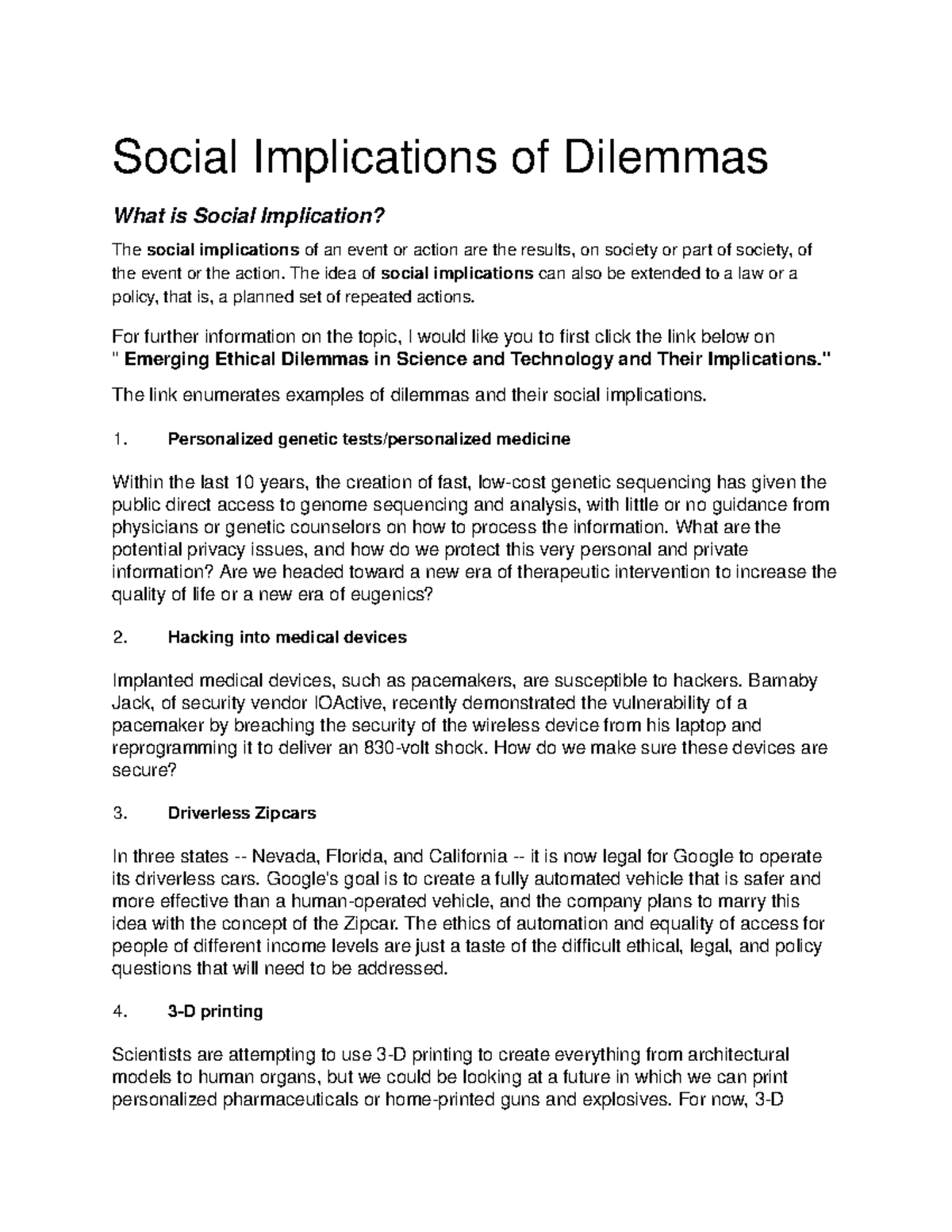 Social Implications of Dilemmas - Soci al Impl icat ions of Dilemmas ...