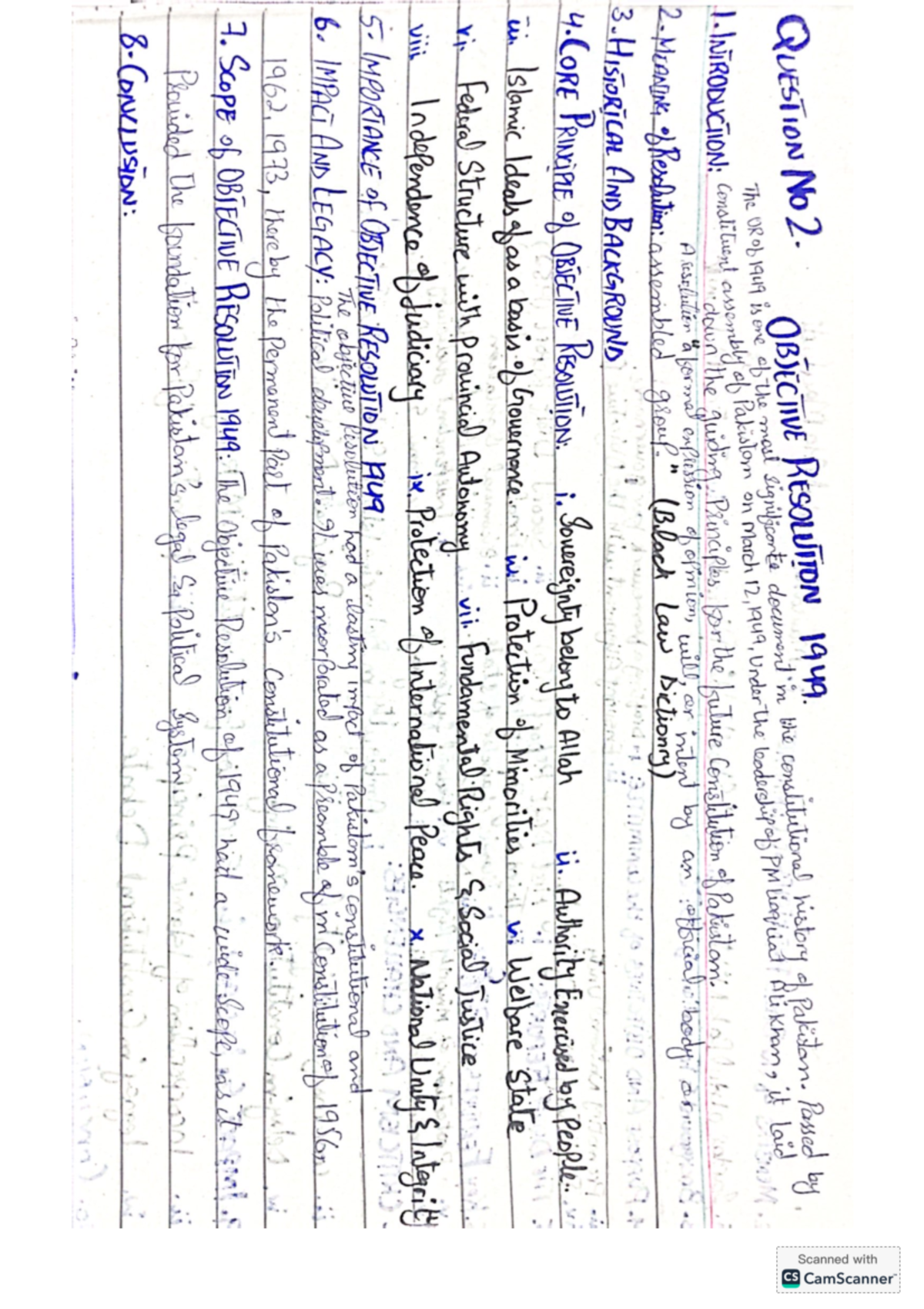 Objective Resolution 1949 - QUESTION No 2. The OR of 1949 assembly is ...