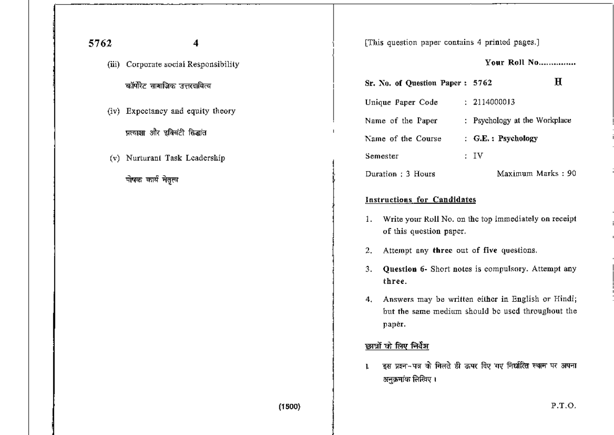 5762 IV Psychology at the Workplace - Question Paper - Studocu