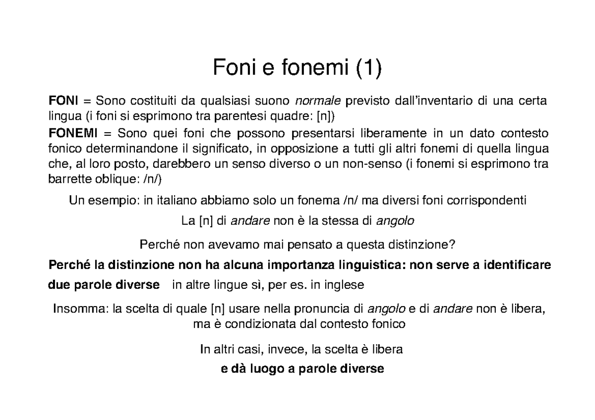 Lezione 1 storia della lingua italiana - Foni e fonemi (1) FONI = Sono ...