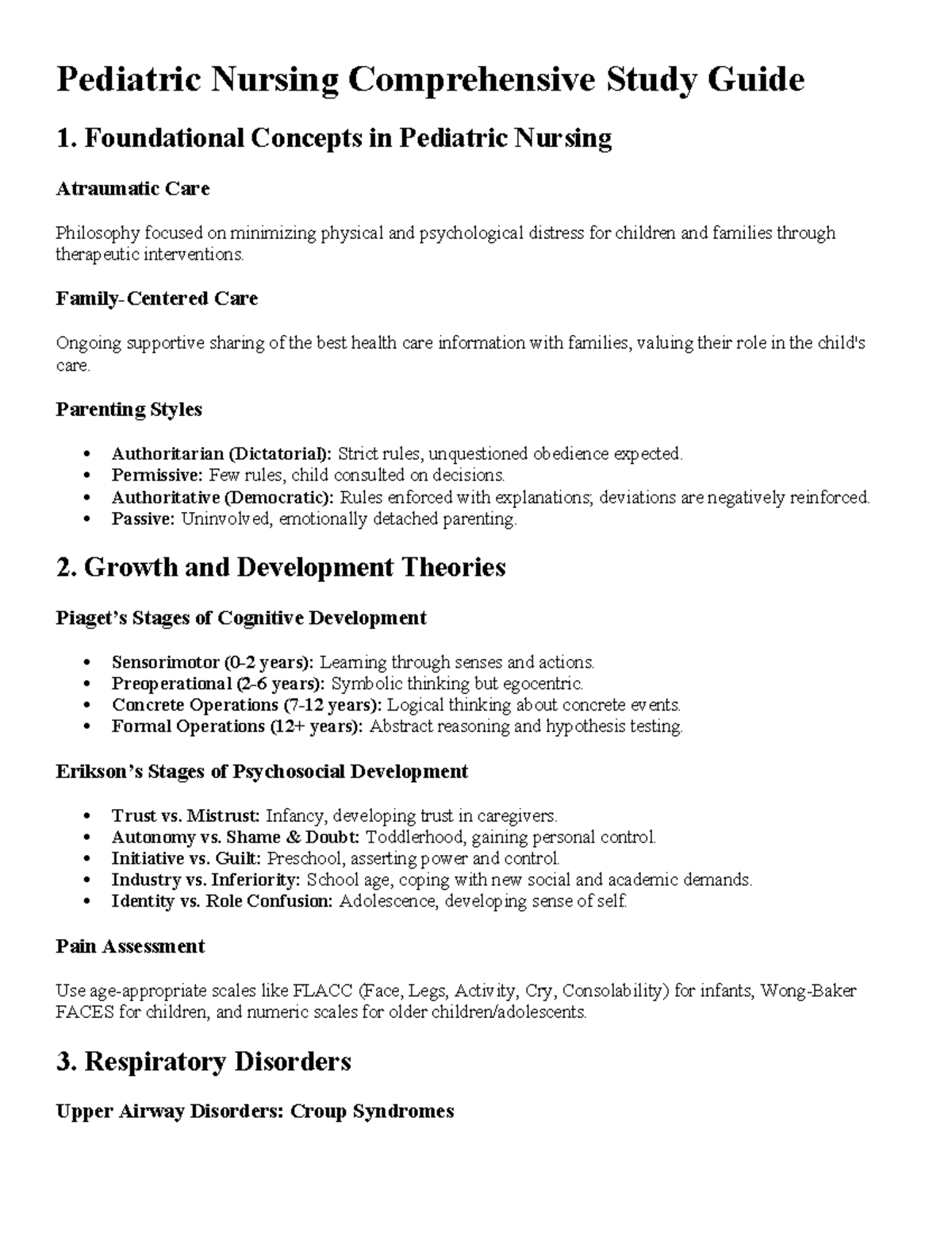 Pediatric Nursing Study Guide: Key Concepts & Disorders Overview - Studocu