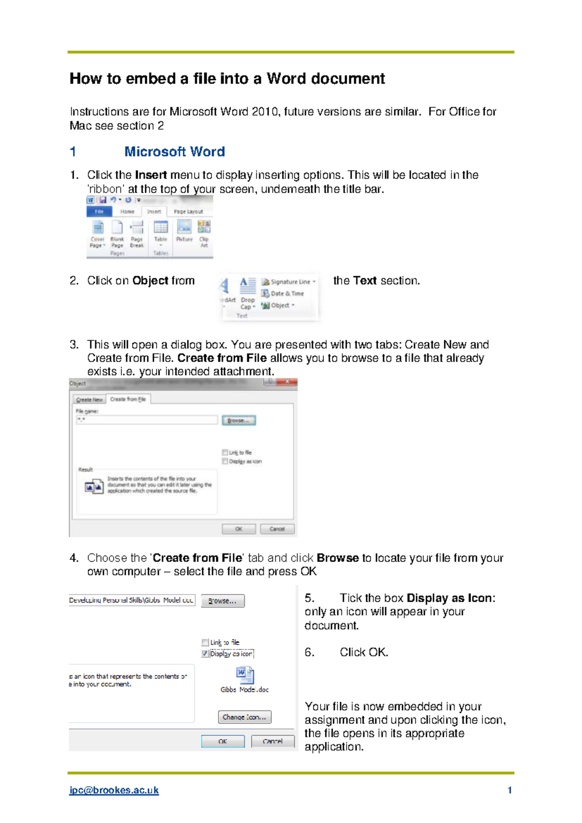 IPC How to Embed a File in Word Document - Instructions for 2010 - Studocu