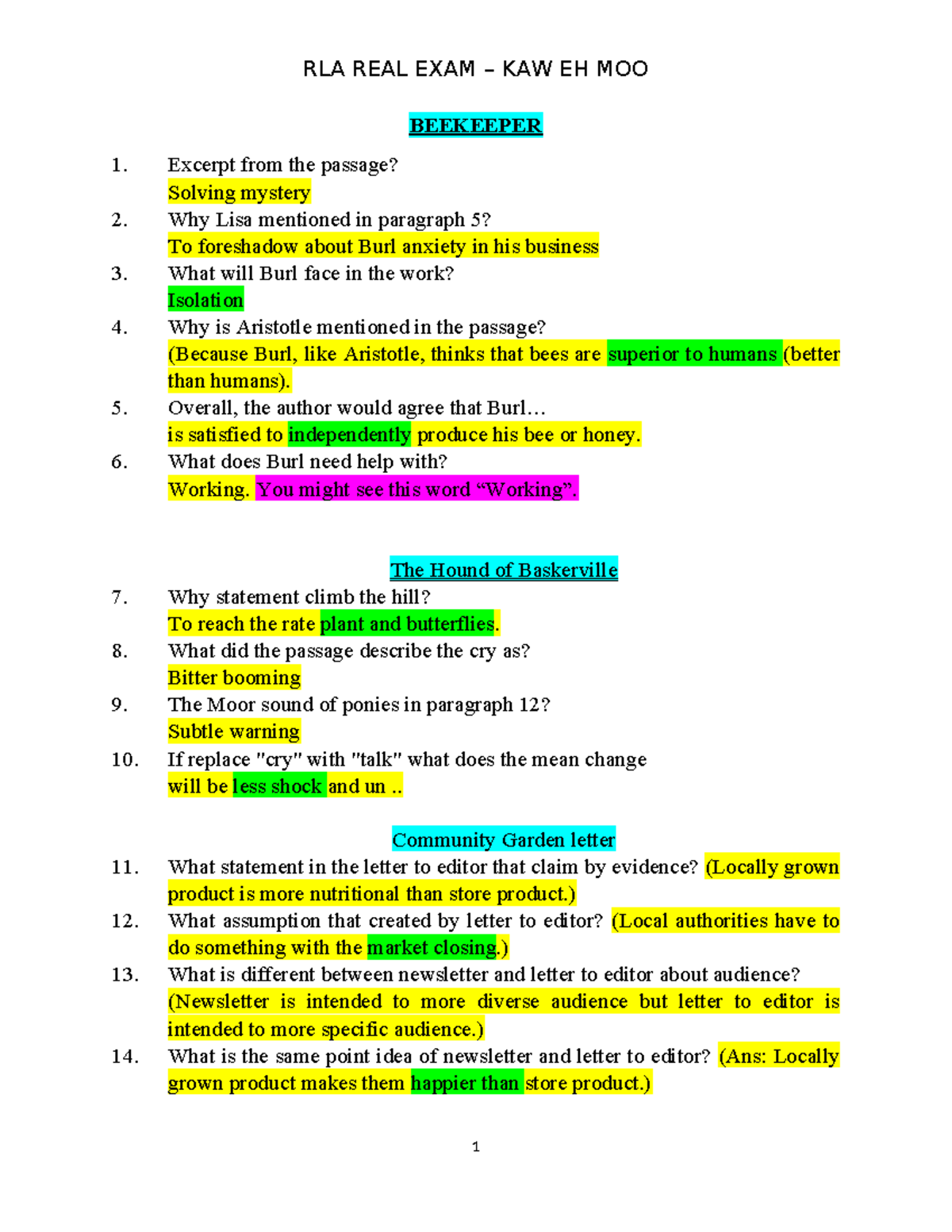 RLA REAL EXAM NOTES: Insights on Beekeeper & Community Issues - Studocu
