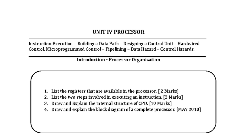 DPCO UNIT IV: Processor Instruction Execution & Control Unit Design ...