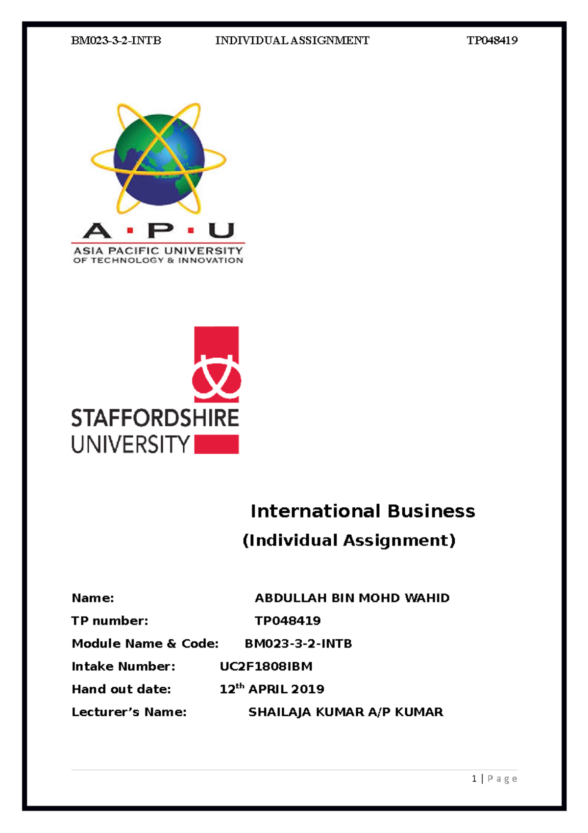 BM023-3-2-INTB International Business Final Assignment on Malaysia ...