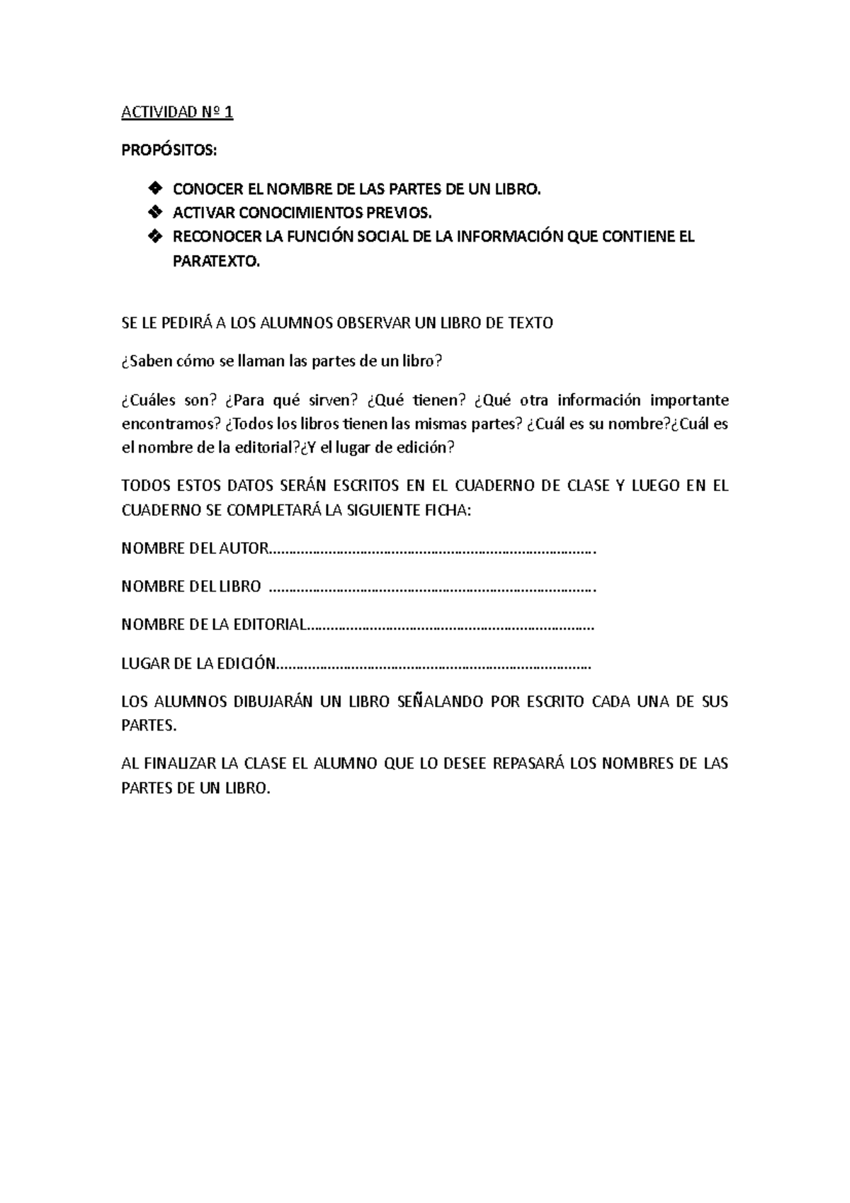 Partes del libro y actividades de lectura y escritura 3 - Studocu