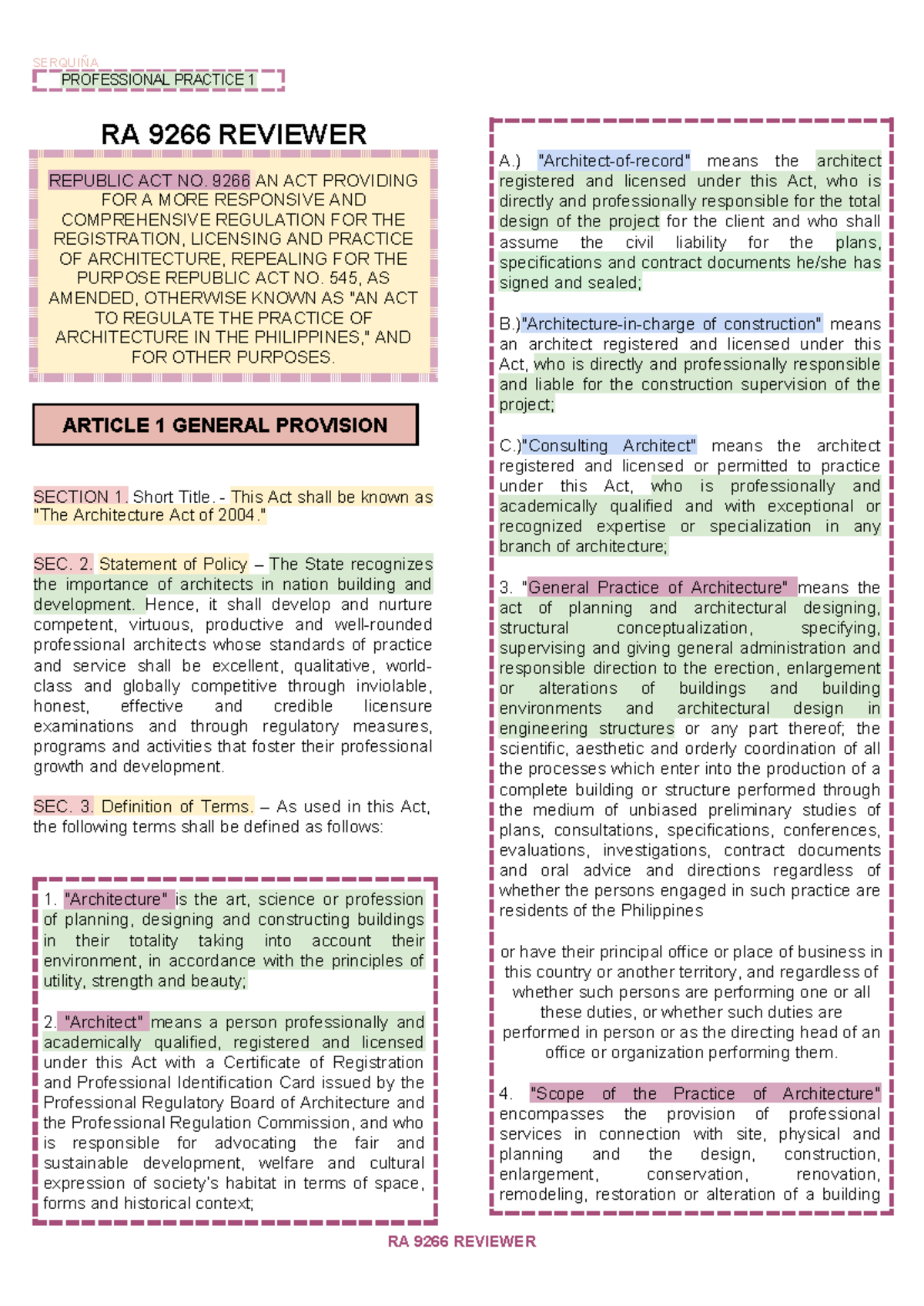 RA 9266 Architecture Act: Comprehensive Review and Key Provisions - Studocu