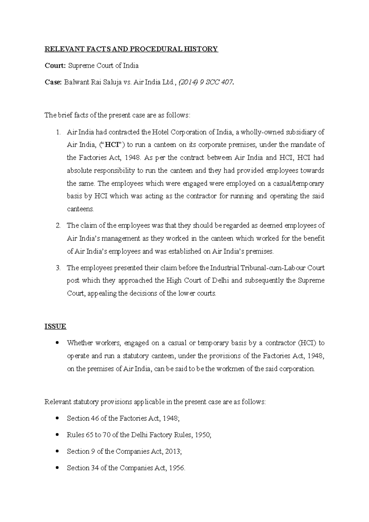 Balwant Rai Saluja vs. Air India Ltd.: Supreme Court Analysis (2014 ...