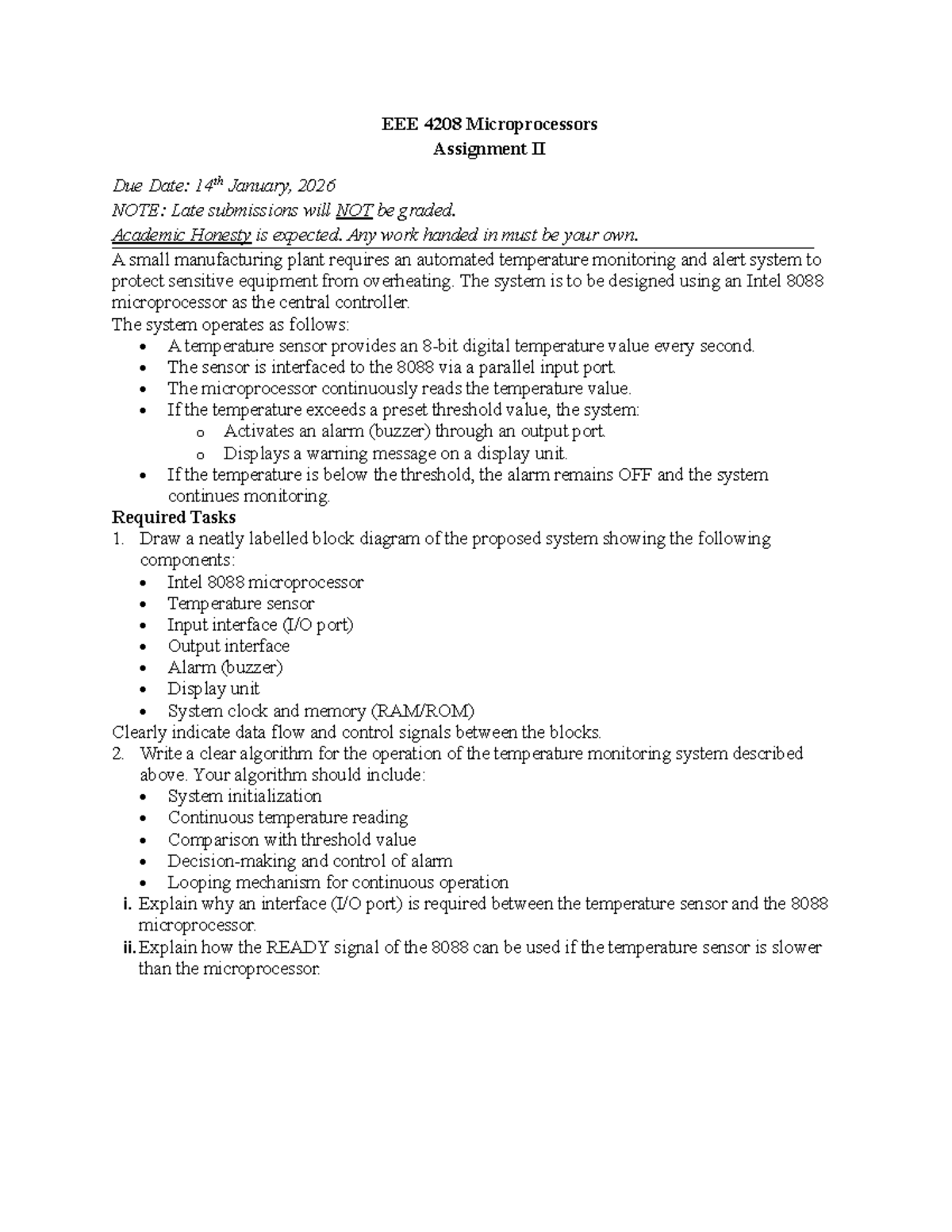 4208 Microprocessors Assignment II: Temp Monitoring System Design - Studocu