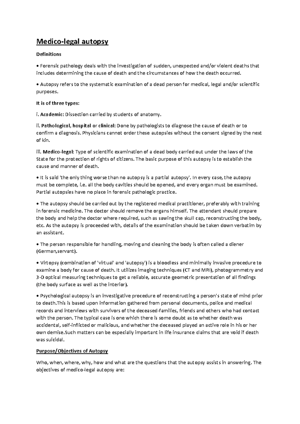 Medico-Legal Autopsy: Procedure, Types, and Objectives Explained - Studocu