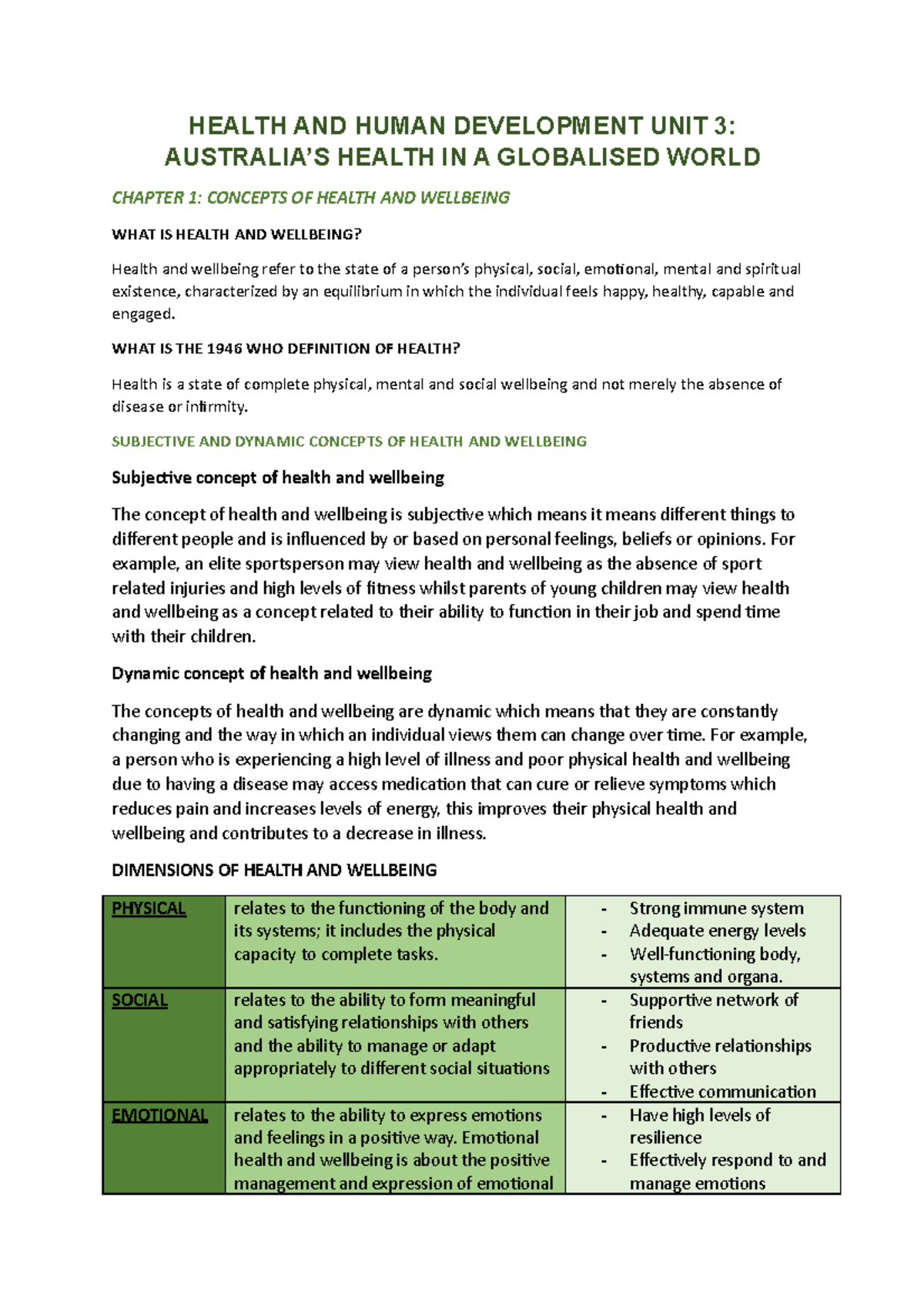 Health and Human Development Unit 3 & 4: Comprehensive Notes - Studocu