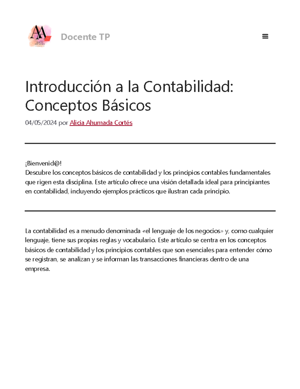 Introducción a la Contabilidad: Conceptos Básicos - Docente TP - Studocu