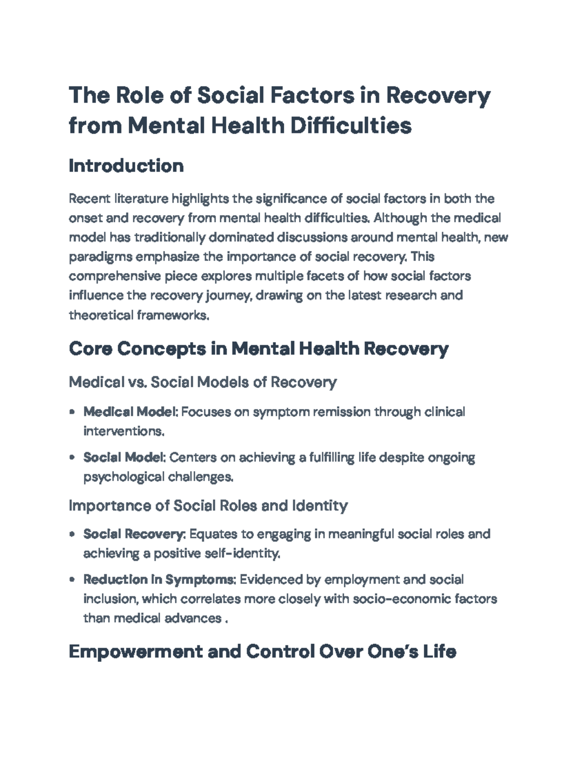 The Role of Social Factors in Mental Health Recovery: Insights ...