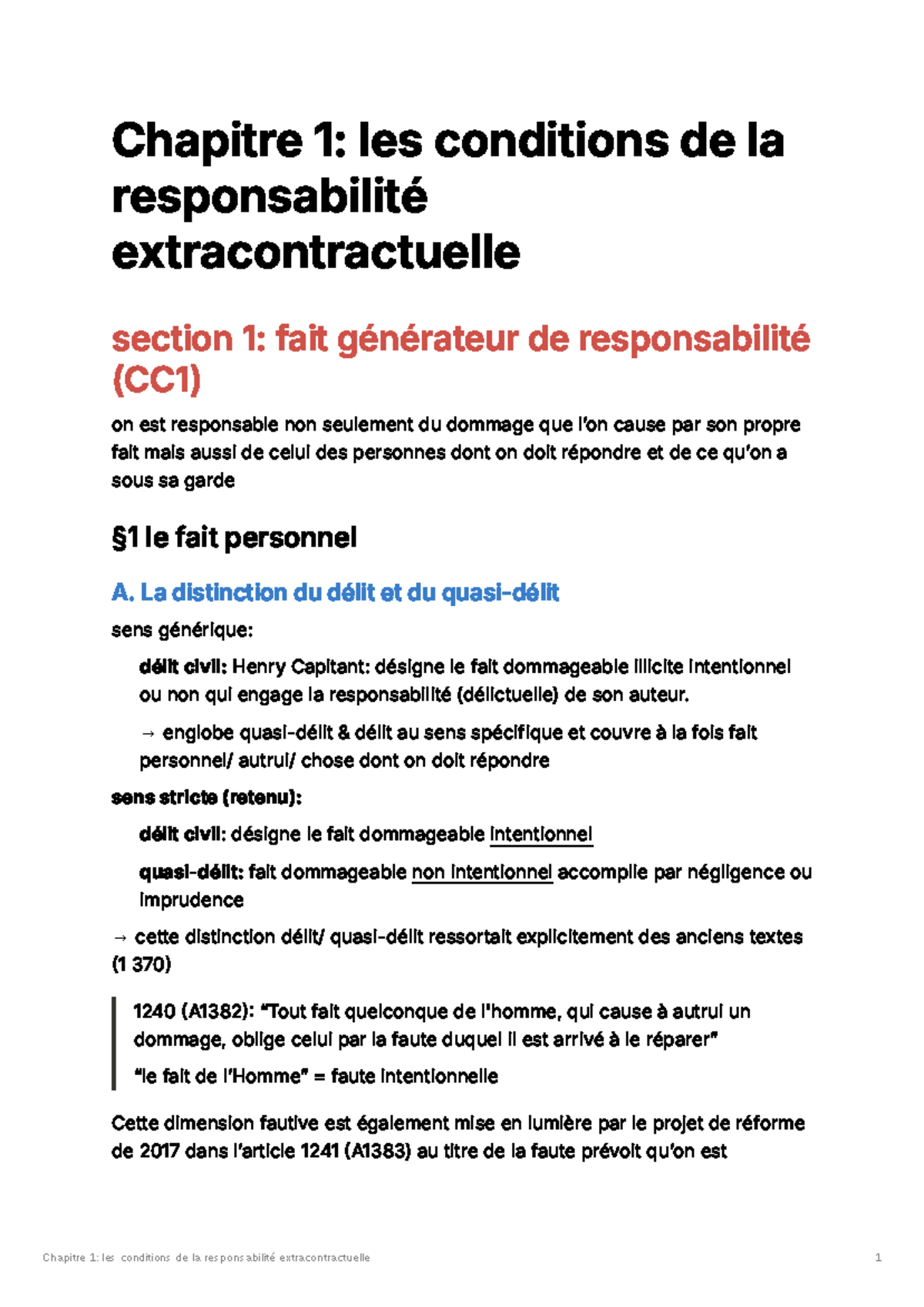 Chapitre 1: Conditions de la Responsabilité Extracontractuelle (CC1 ...