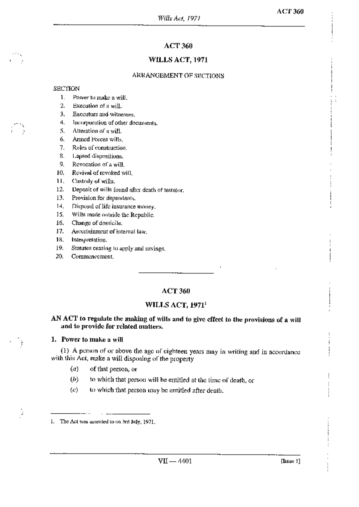 ACT 360 Wills Act, 1971 - Comprehensive Overview and Provisions - Studocu