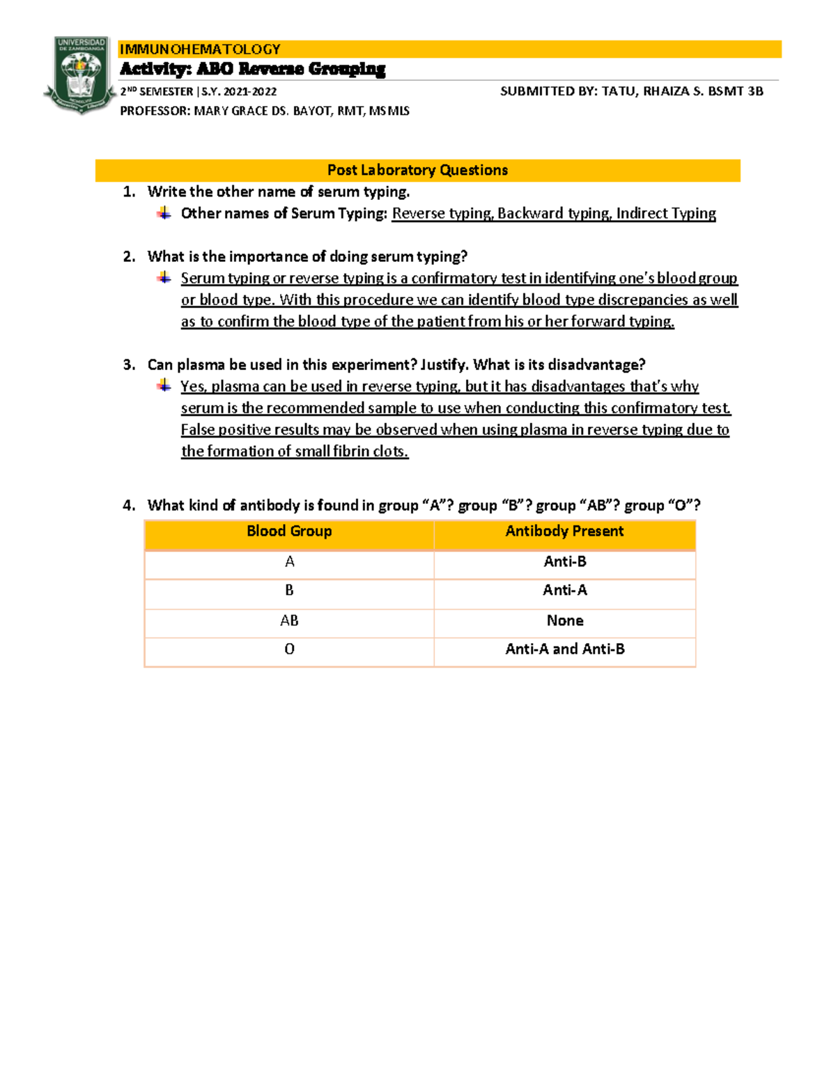 Reverse Typing Activity 3 - Post Laboratory Questions Write the other ...
