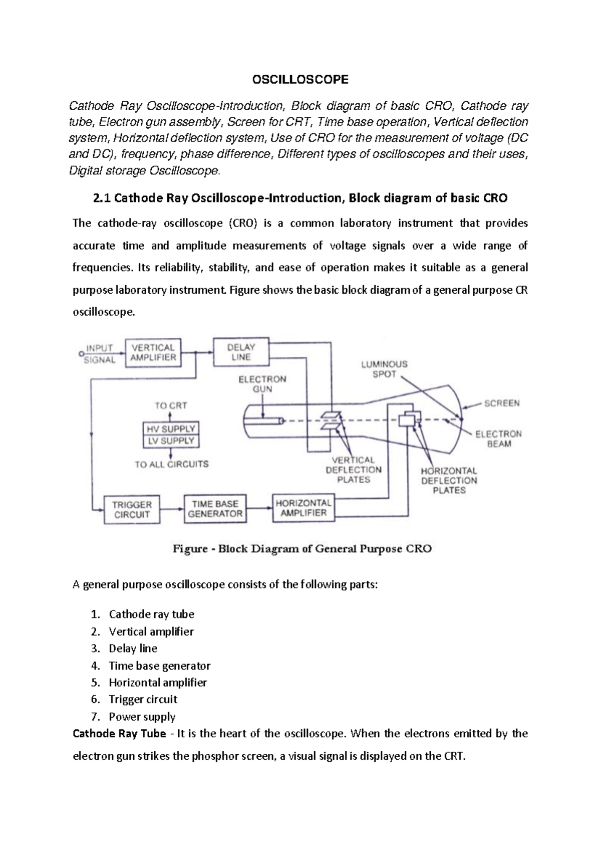 Fundamentals of Cathode Ray Oscilloscope (CRO) - B.Sc I Notes - Studocu