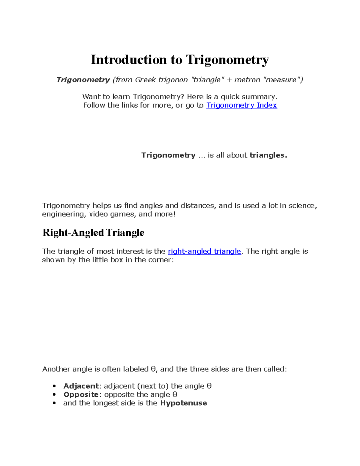 Trigo - Introduction to Trigonometry Trigonometry (from Greek trigonon ...