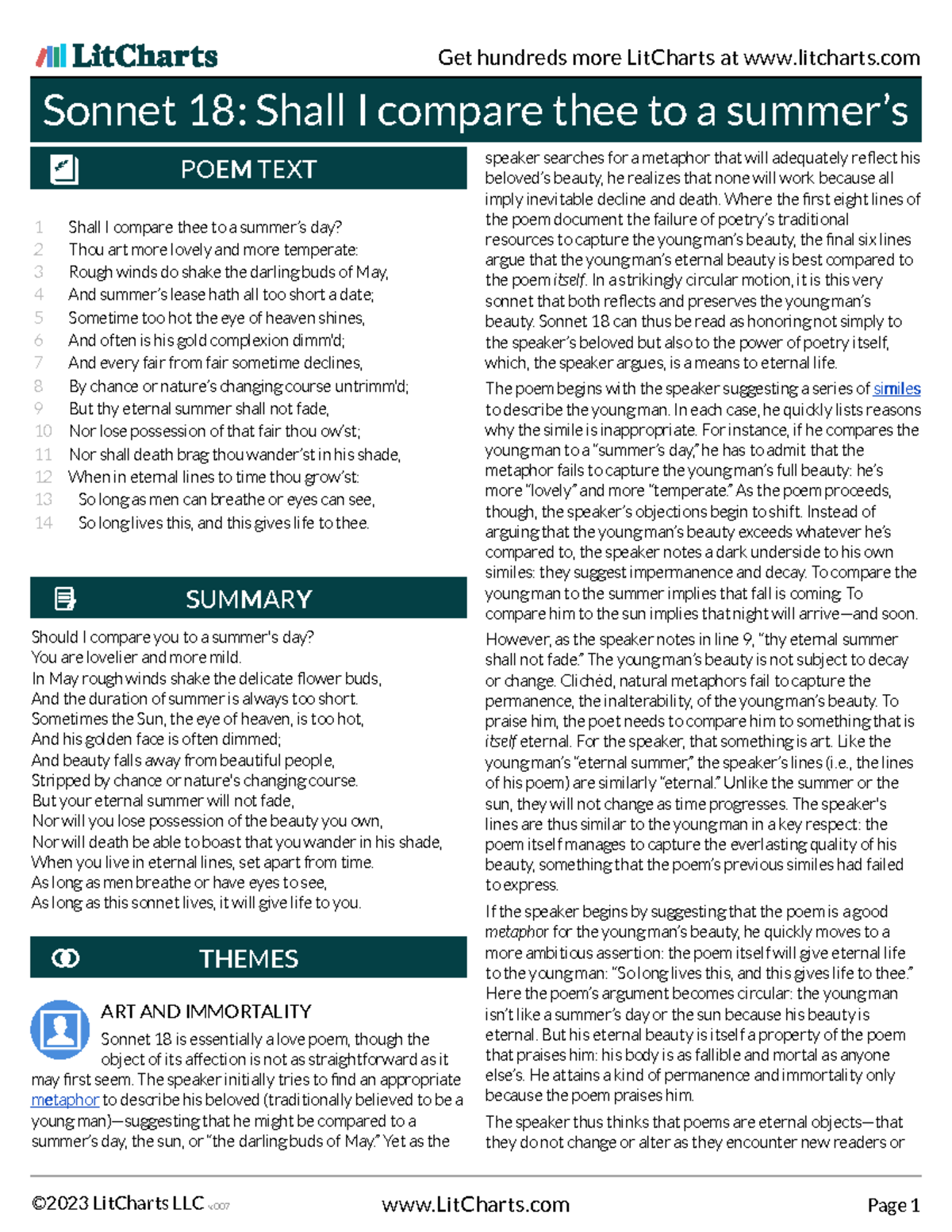 Sonnet 18: Shall I Compare Thee to a Summer's Day? Analysis & Themes ...